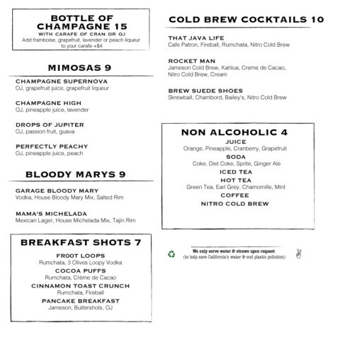 MENUS - Garage Kitchen + Bar | San Diego Bar