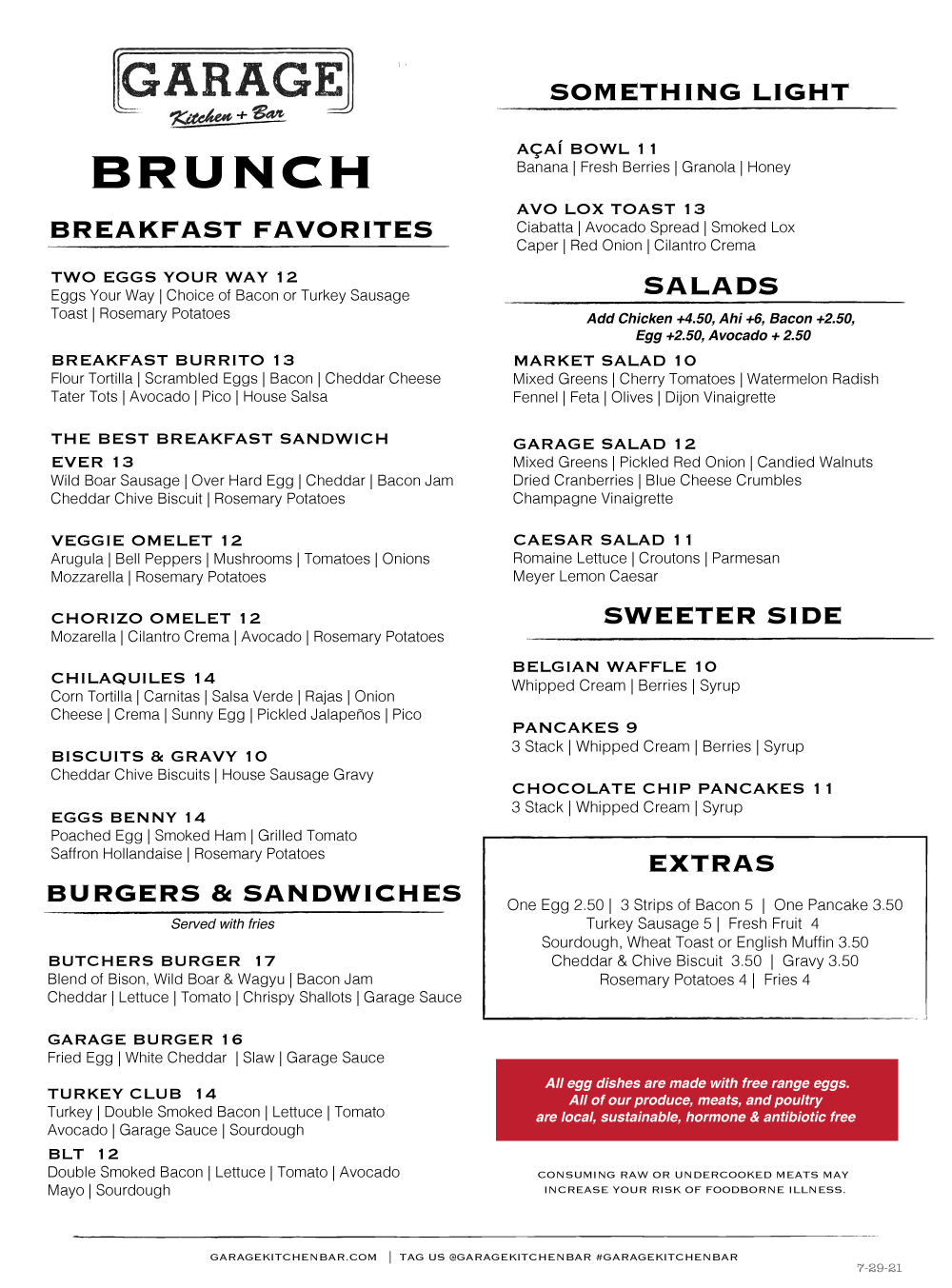 MENUS - Garage Kitchen + Bar | San Diego Bar