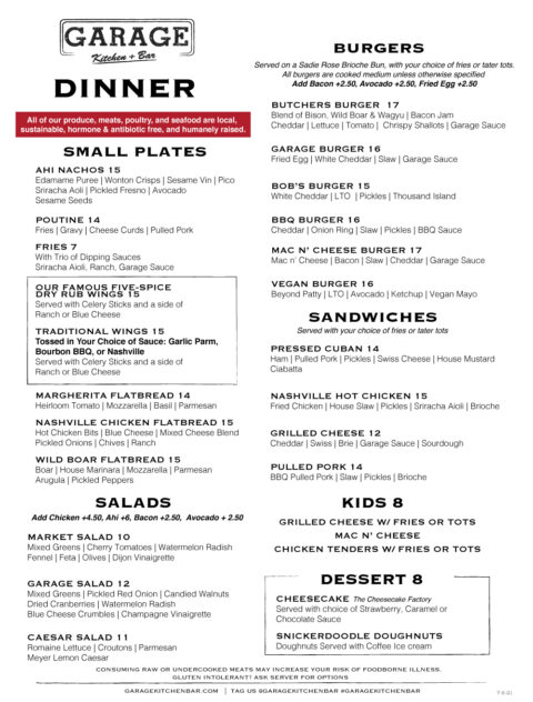 MENUS - Garage Kitchen + Bar | San Diego Bar