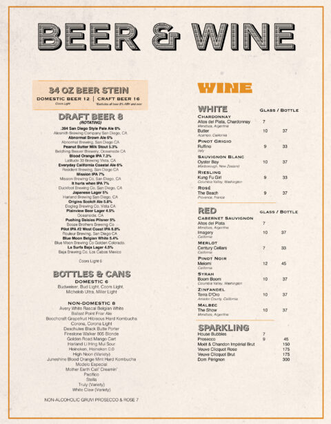 MENUS - Garage Kitchen + Bar | San Diego Bar