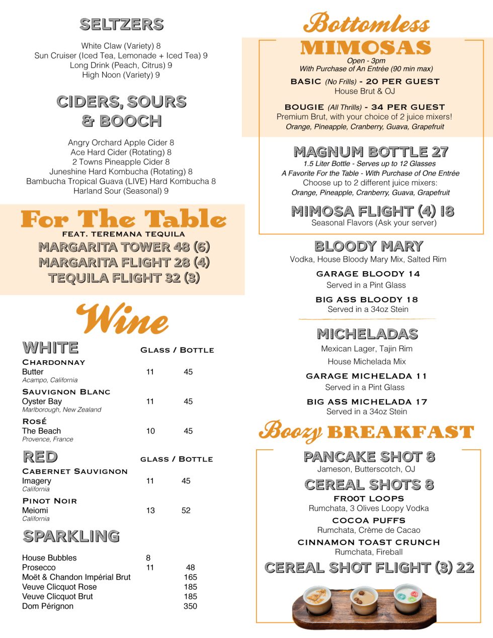 MENUS - Garage Kitchen + Bar | San Diego Bar